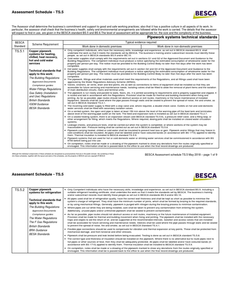 Besca Technical Standard ts5 Pipework Systems May 2018 | PDF | Pipe ...
