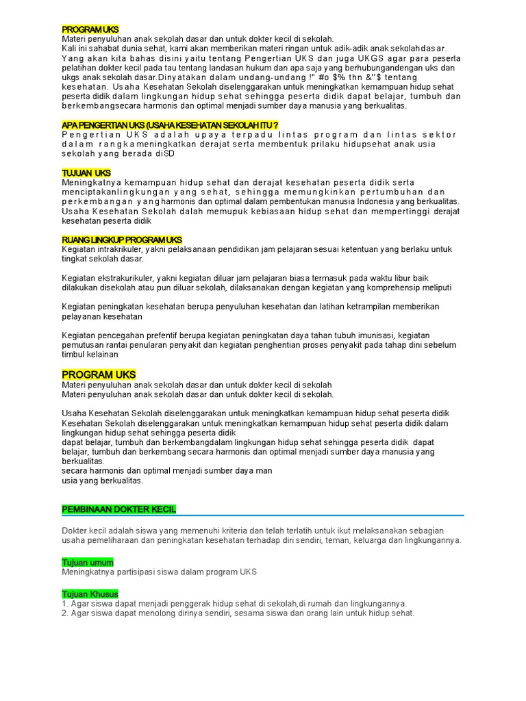 Program UKS dan Dokter Kecil SD | PDF