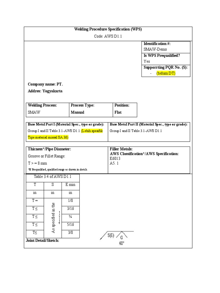Welding Procedure Specification - Kel 3 | PDF | Welding | Construction