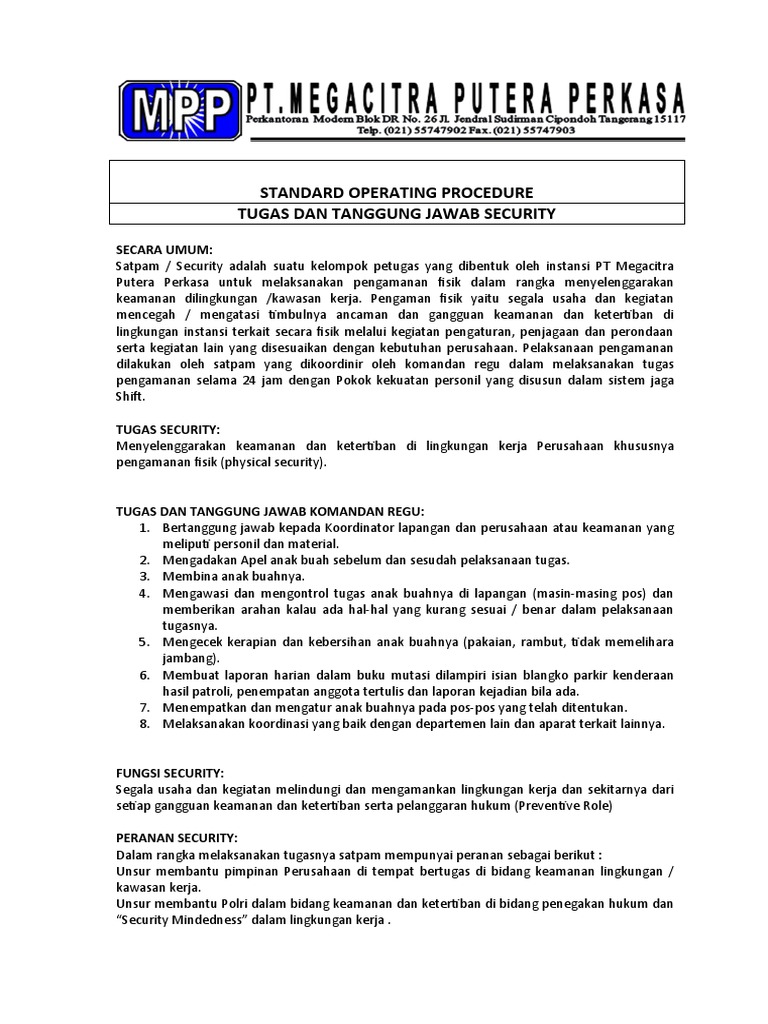 Sop Security Pabrik Pdf Technology And Engineering 4536