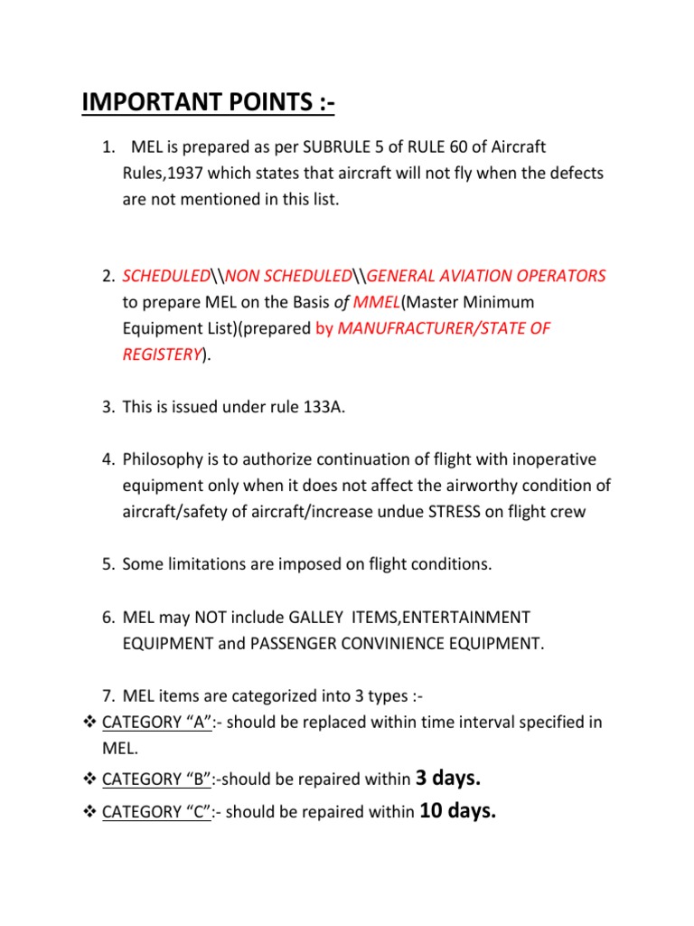 Minimum Equipment List Note | PDF