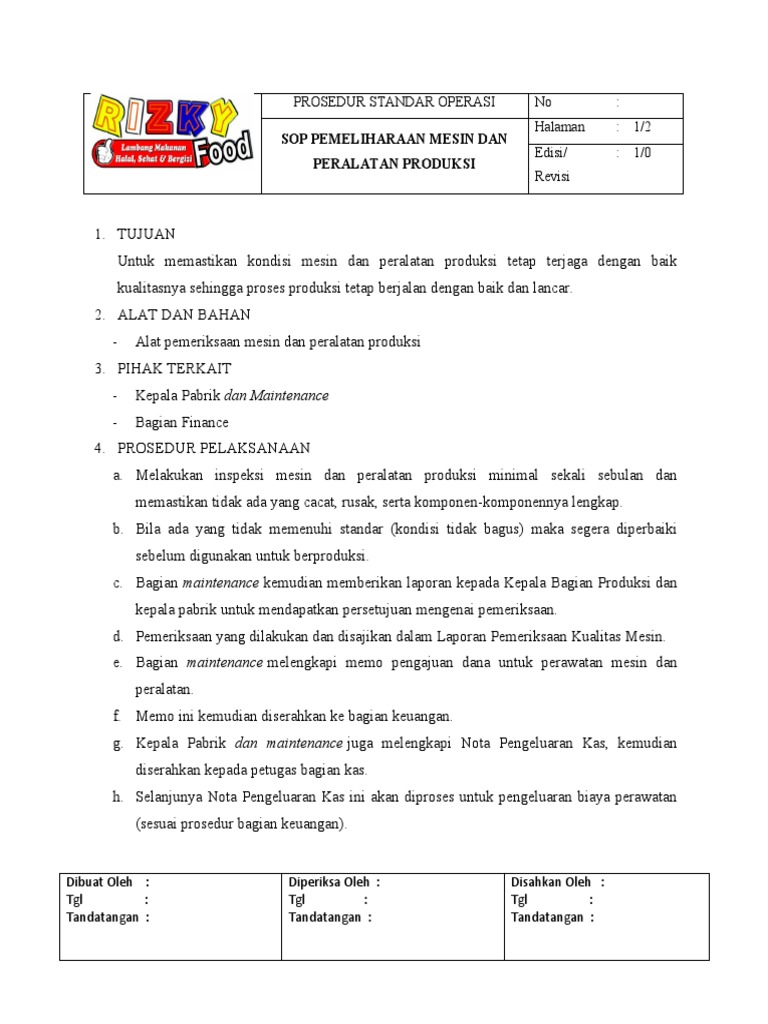 SOP Maintenance | PDF