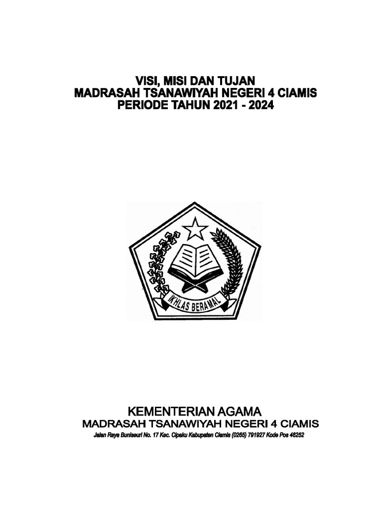 Cover Visi, Misi Dan Tujuan MTS.N 4 Ciamis (2021 | PDF