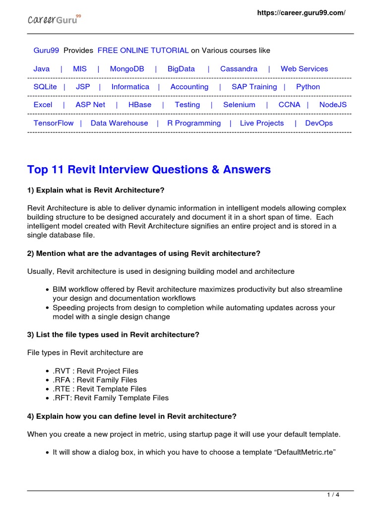 Top 11 Revit Interview Questions | PDF