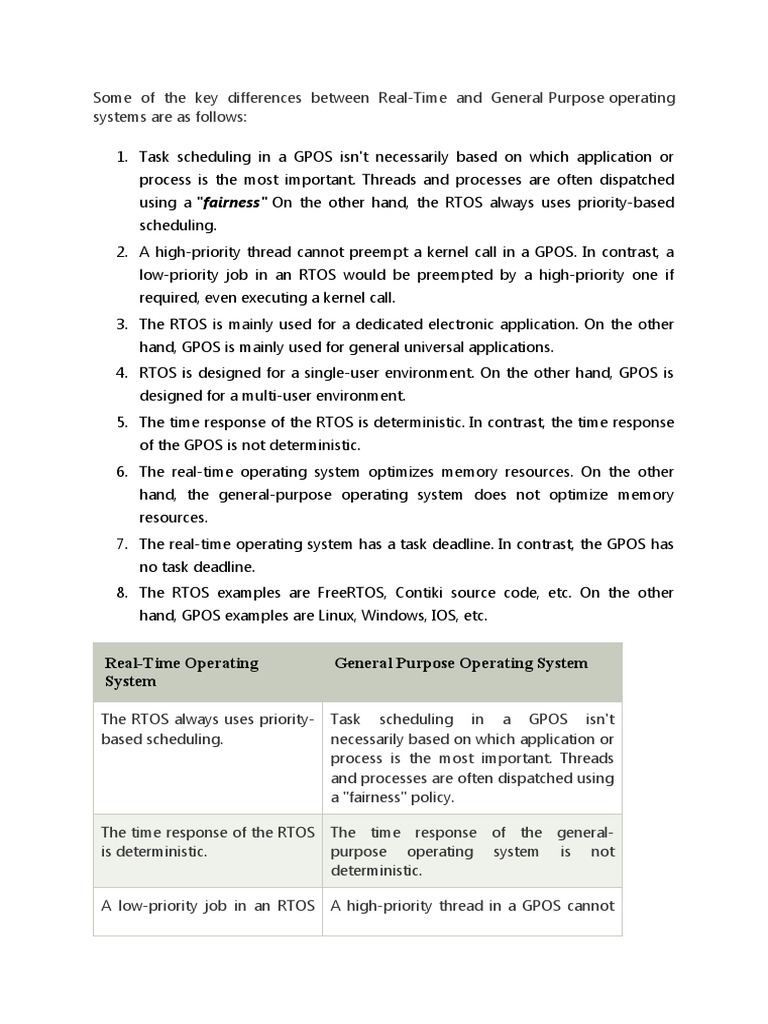 Real-Time Operating System General Purpose Operating System | PDF | Operating System ...