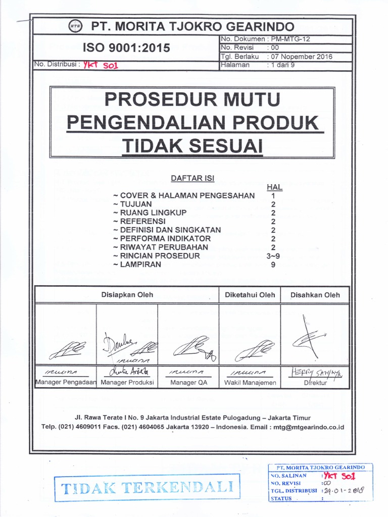 Prosedur Mutu Pengendalian Produk Tidak Sesuai | PDF