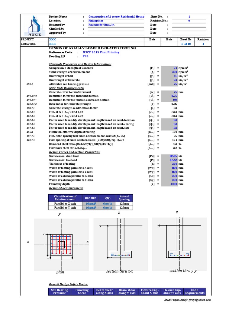 Footing - Axially Loaded - NSCP by RGCE | PDF | Bending | Mechanics