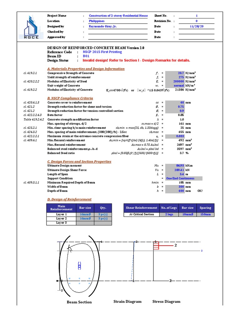 RC Beam - Singly - NSCP 2015 by Rgce | PDF | Beam (Structure) | Strength Of Materials