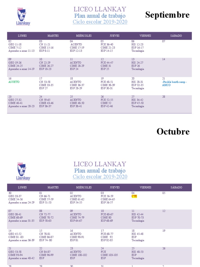 Plan Anual Liceo Llankay 2019-2020 | PDF