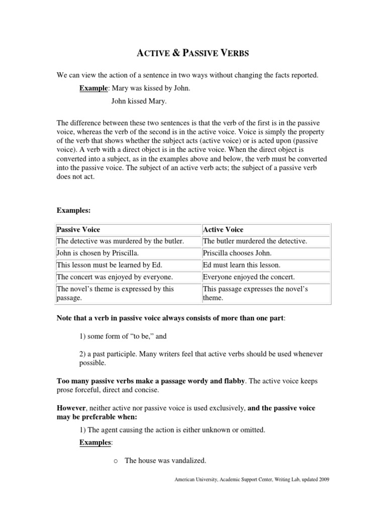 Active and Passive Verbs | PDF | Verb | Subject (Grammar)