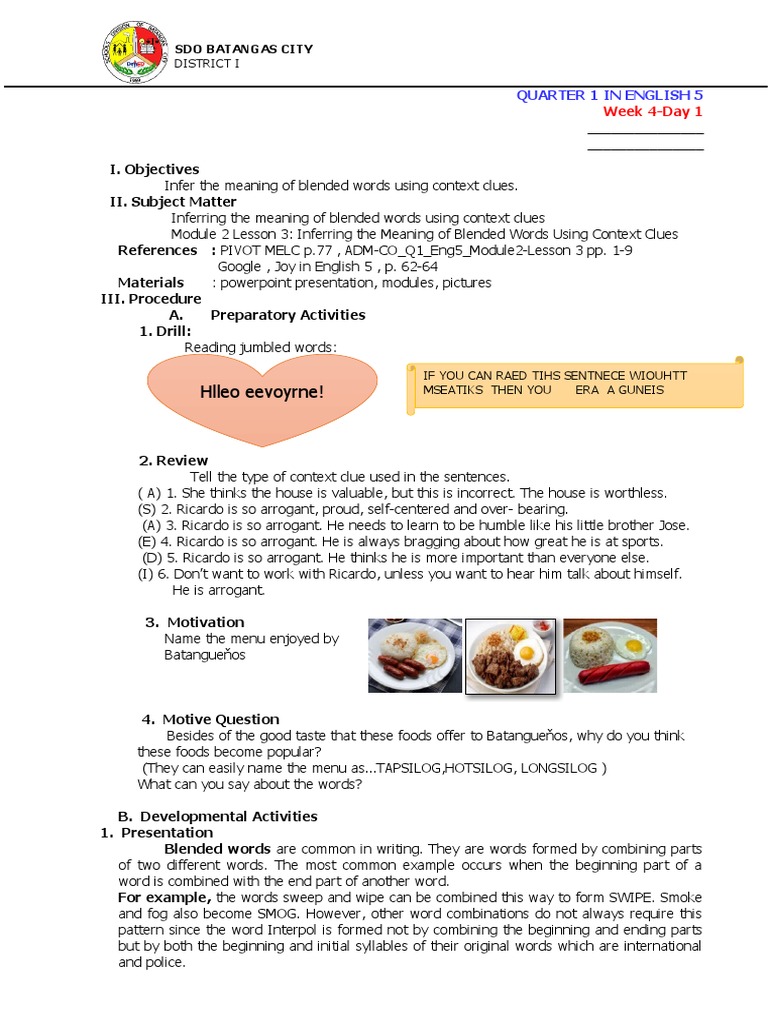 Eng5 Q1 W4 Day1 5 Infer Meaning Blended&Clipped | PDF