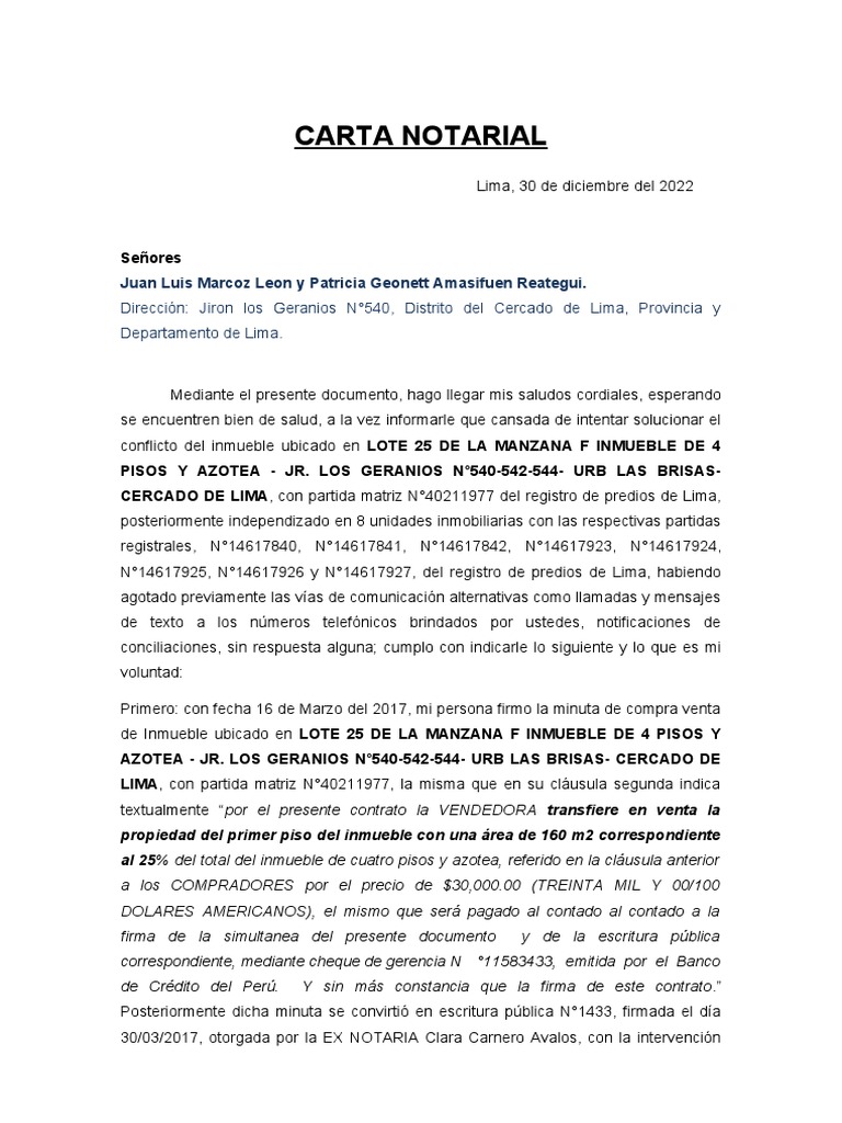 Carta Notarial de Resolucion de Contrato Modelos Iuris | PDF | Pagos