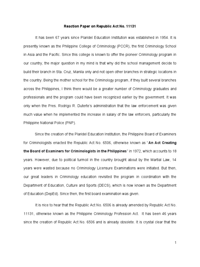 Reaction Paper Ra 11131 | PDF | College