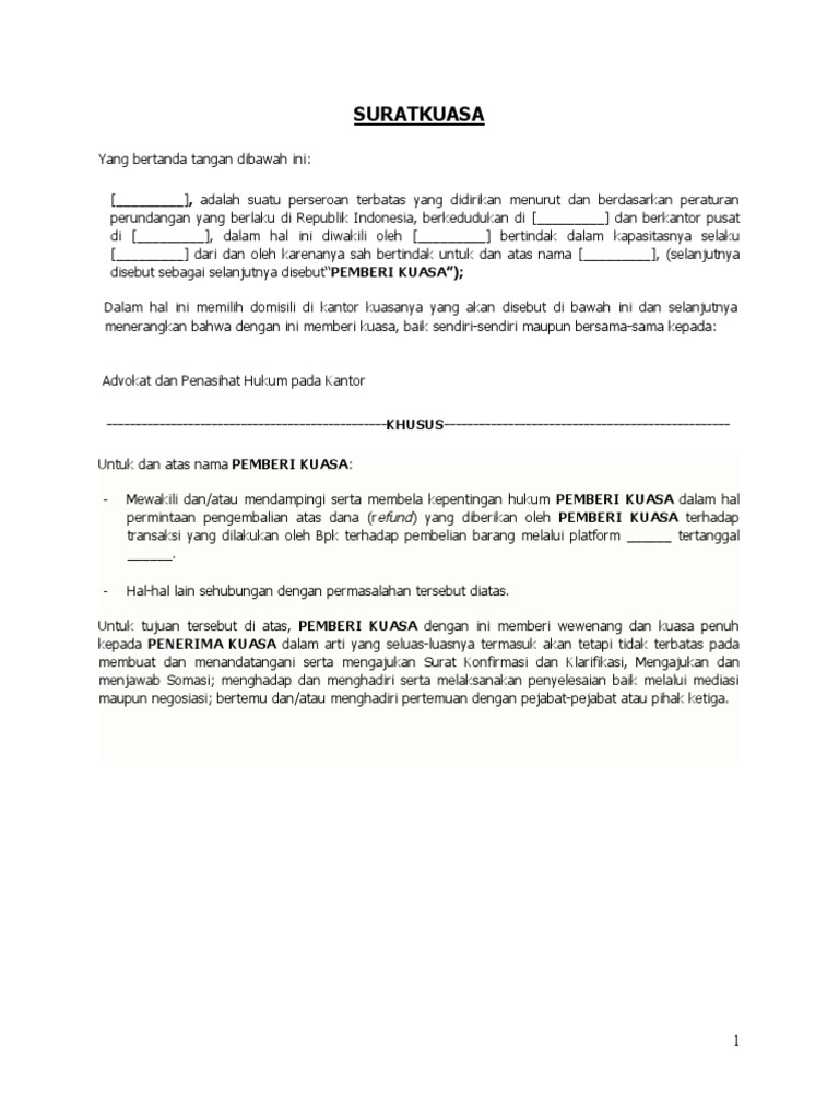 Surat KUasa Refund | PDF