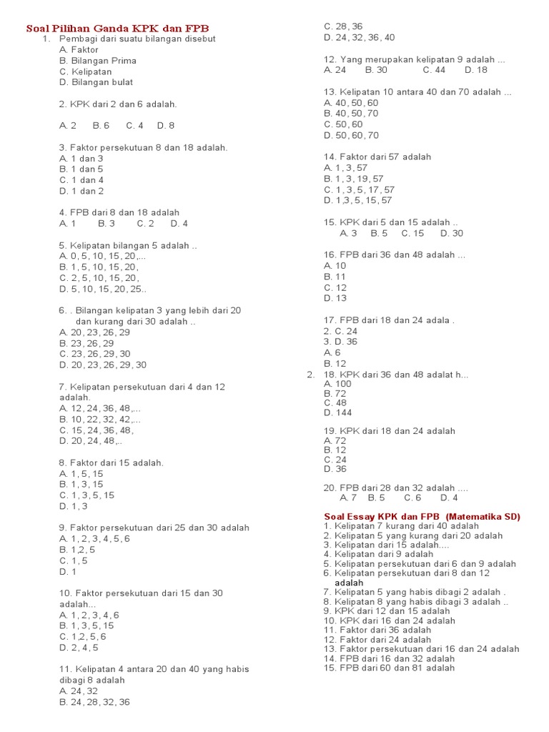 Soal KPK Dan FPB | PDF