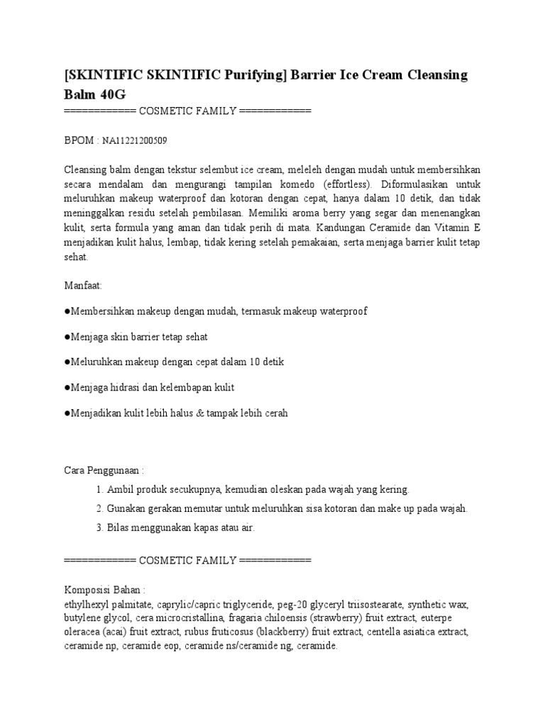 SKINTIFIC Purifying Barrier Ice Cream Cleansing Balm 40G | PDF ...