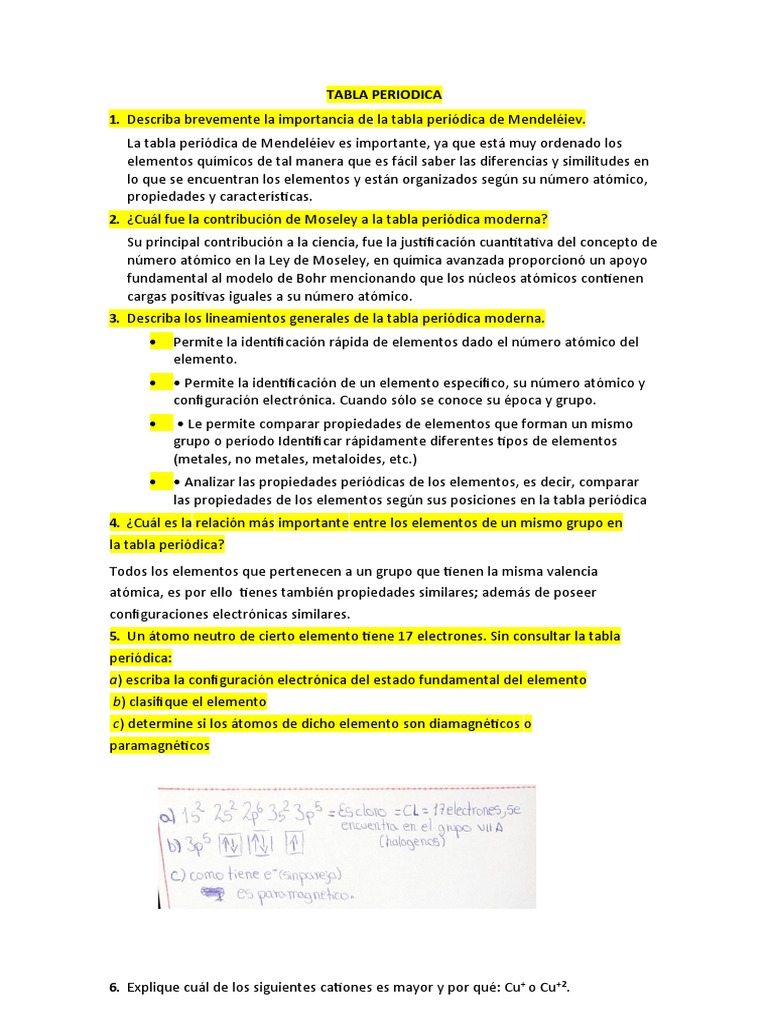 Ejercicios y Actividades de la Tabla Periódica | PDF | Tabla periódica ...