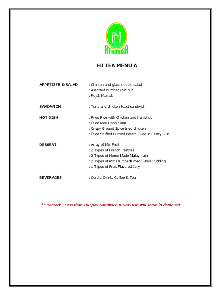 Hi Tea Menu A & B | PDF