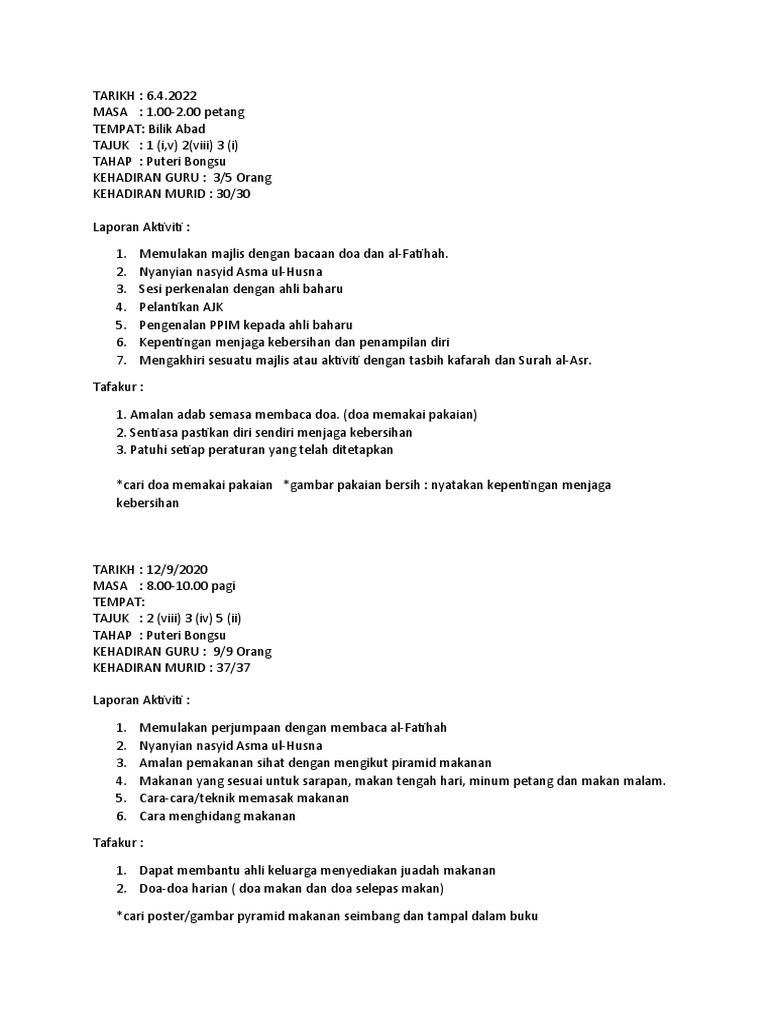 Laporan Aktiviti Ppim 2021 | PDF