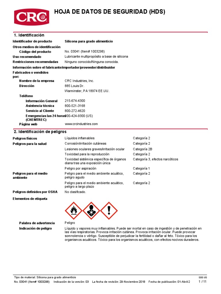 Fds Food Grade Silicone Granel CRC Importado Sga 2018.PDF HOJA de ...
