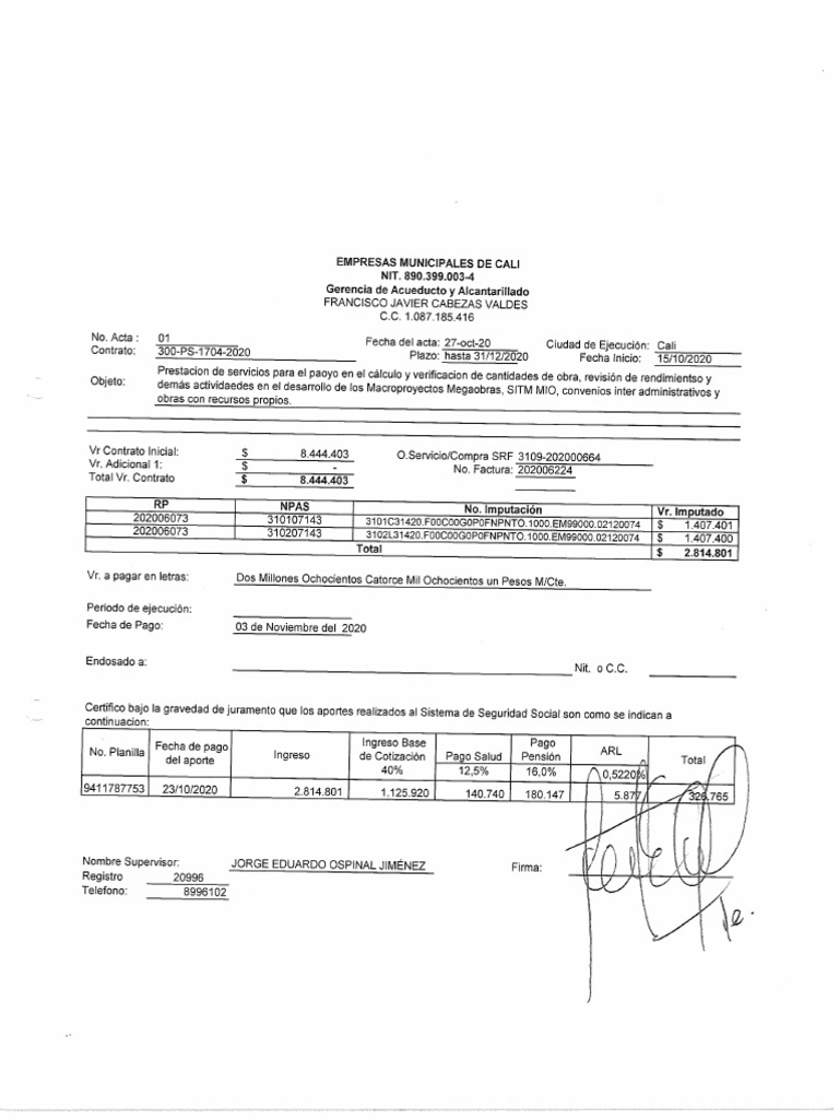 Acta de Pago No.1 | PDF