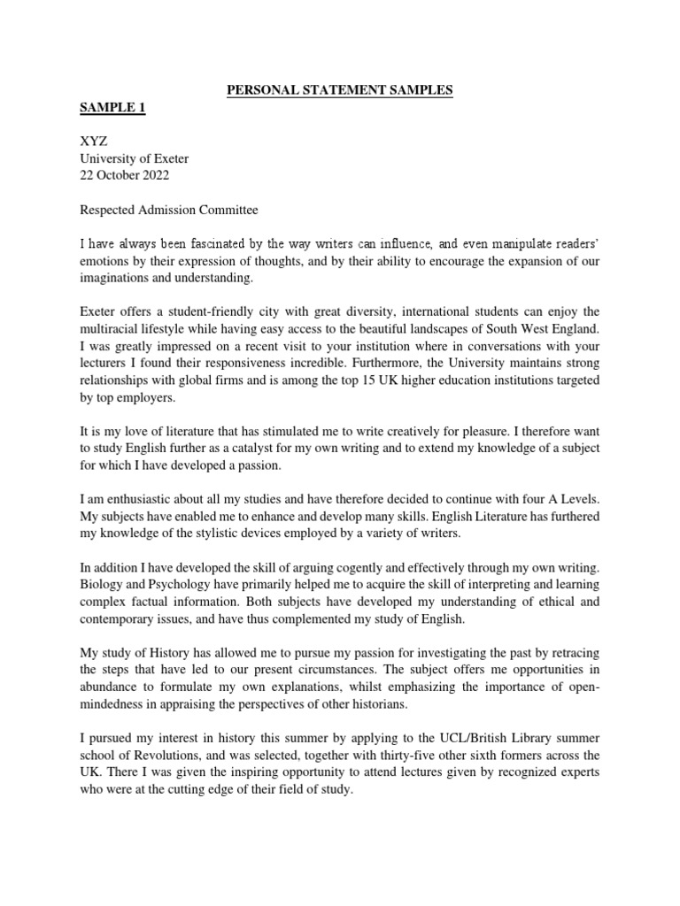 Personal Statement Samples | Download Free PDF | Academic Degree ...