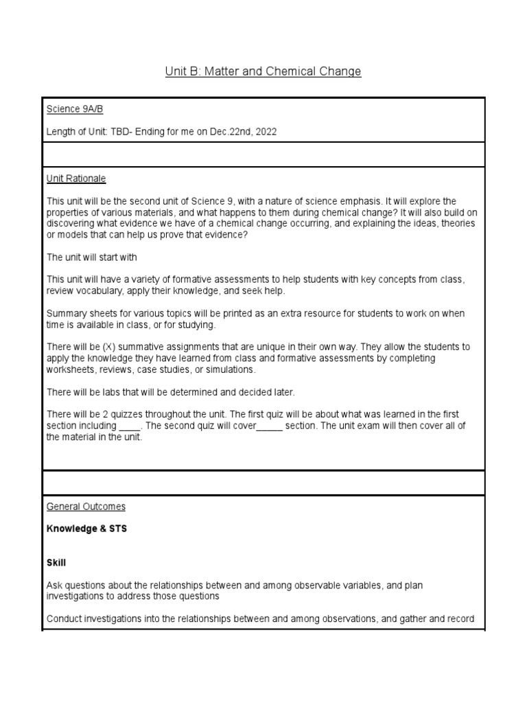 Chemistry Unit Plan | PDF | Atoms | Ion