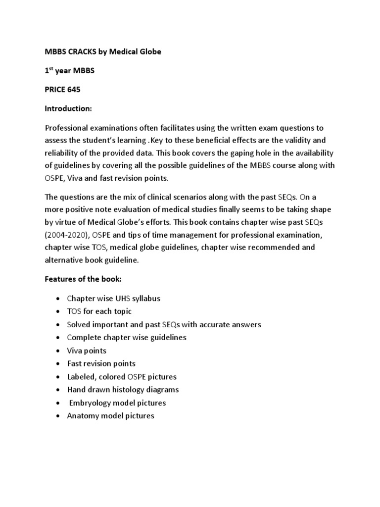 1st Year MBBS - Medical Globe | PDF | Medical School | Test (Assessment)