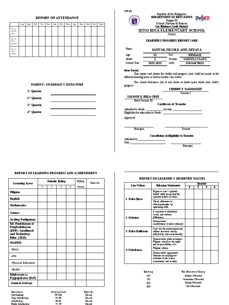 Grade 5 Student Progress Report | PDF