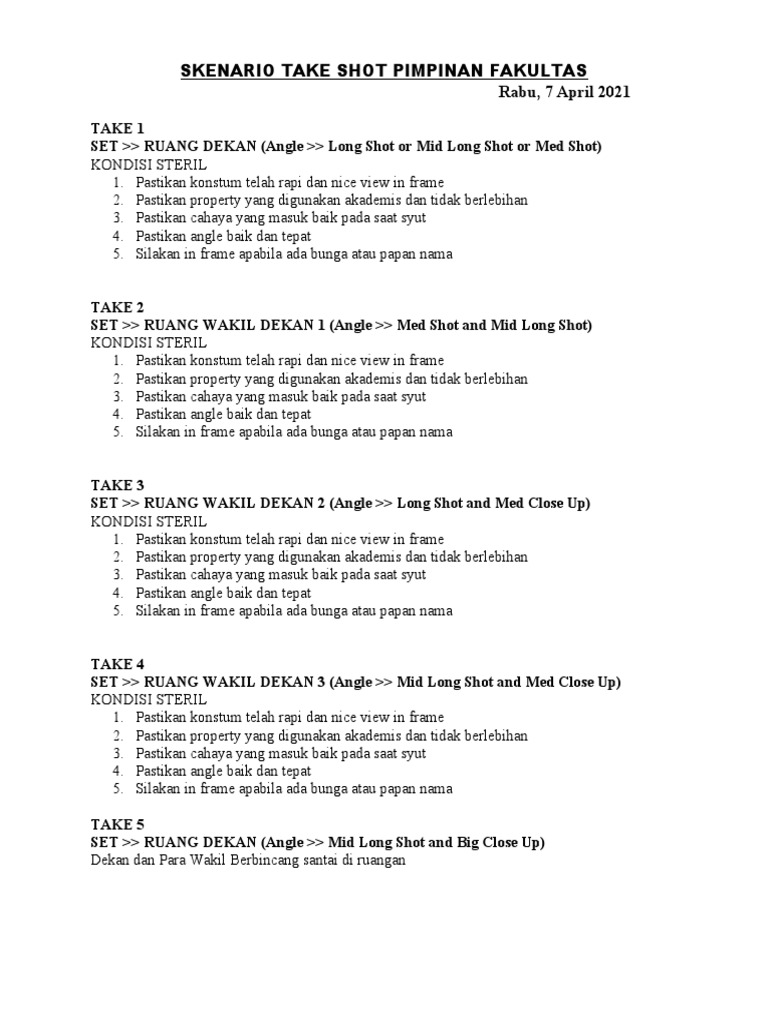 Skenario Syuting | PDF