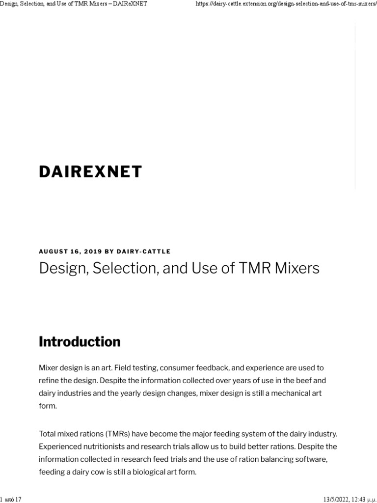 Design, Selection, and Use of TMR Mixers - DAIReXNET | PDF | Hay | Density