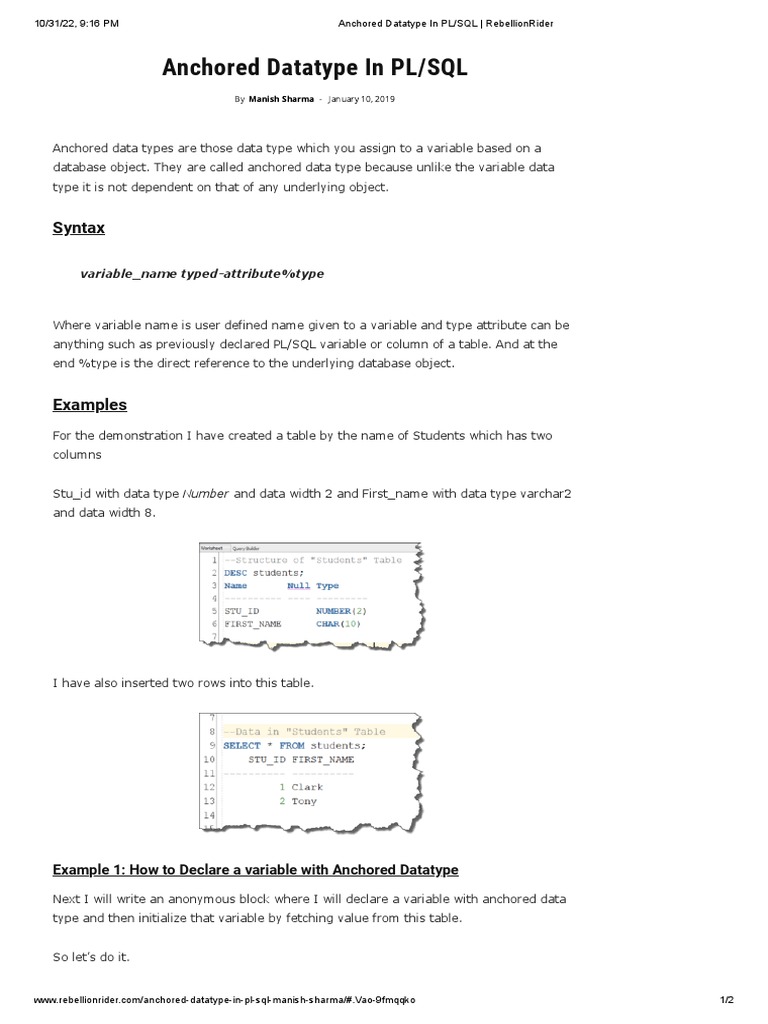 4 Anchored Datatype in PL - SQL - RebellionRider | PDF | Pl/Sql | Table (Database)