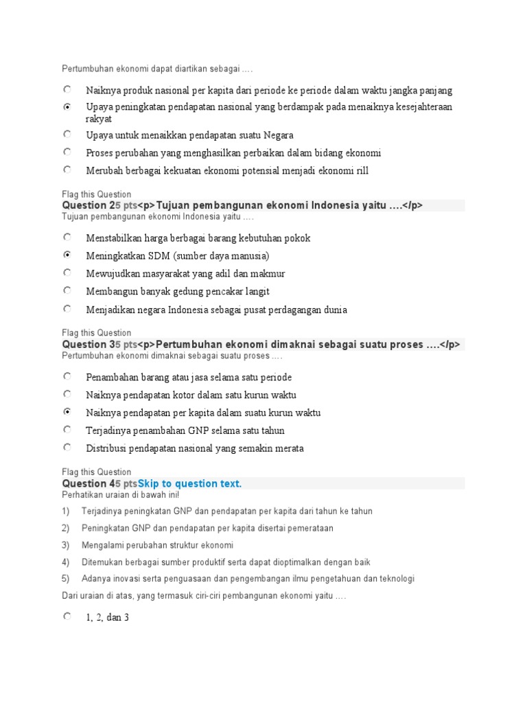 Ekonomi KUIS PERTUMBUHAN EKONOMI DAN PENDAPATAN PER KAPITA | PDF