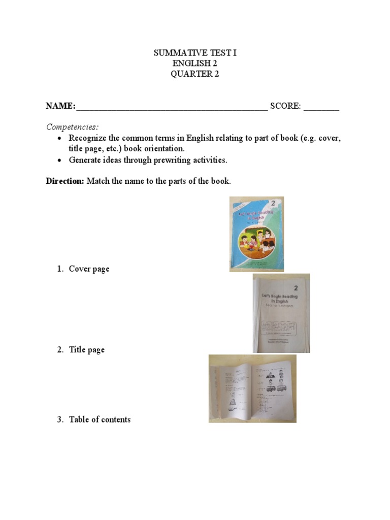 SUMMATIVE TEST I-English 2-q2 | PDF