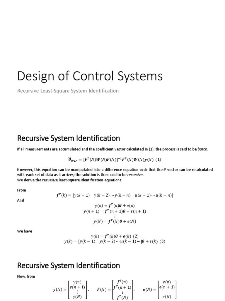 Session16 Recursive Systems Identification Pdf Least Squares Matrix Mathematics