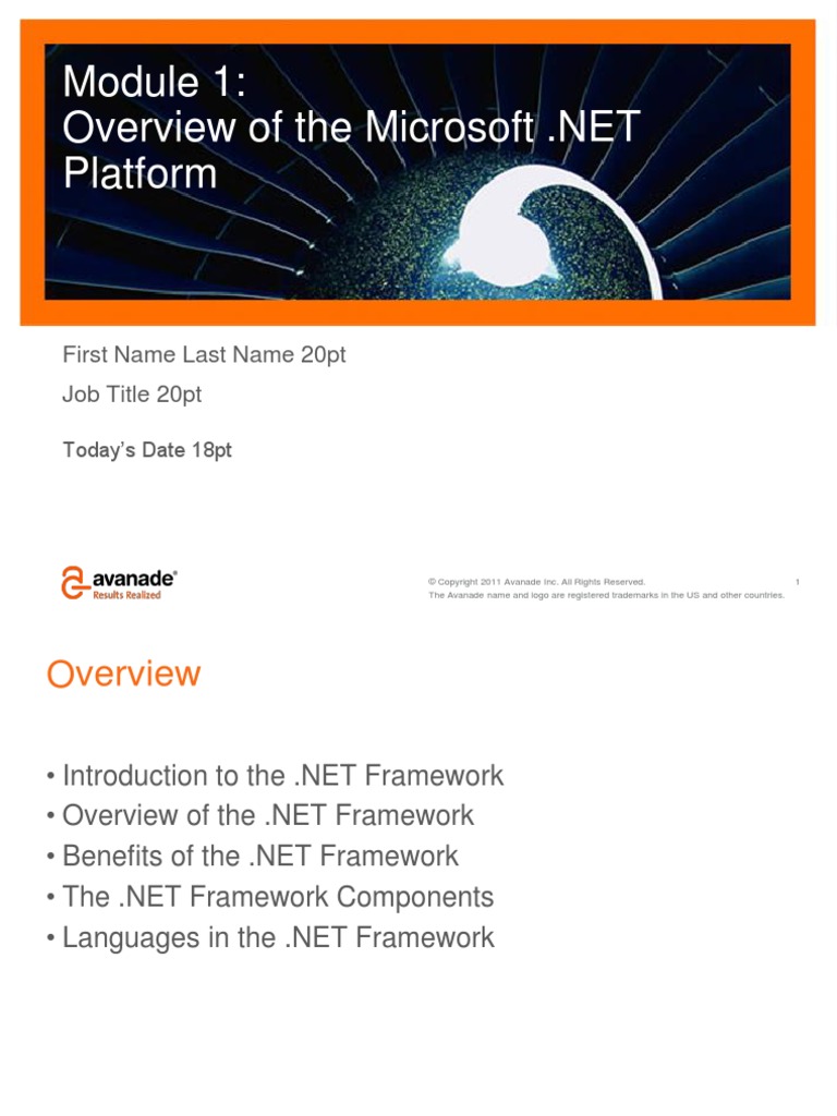 Avanade Capability - NET - CSharp - Module 1 - Overview of The ... Avanade Capability - NET - CSharp - Module 1 - Overview of The ...