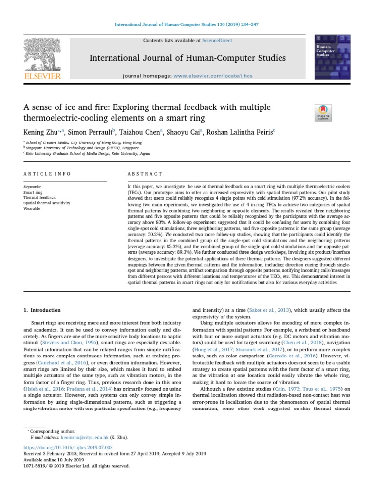 A Sense of Ice and Fre - Exploring Thermal Feedback With Multiple Thermoelectric-Cooling ...