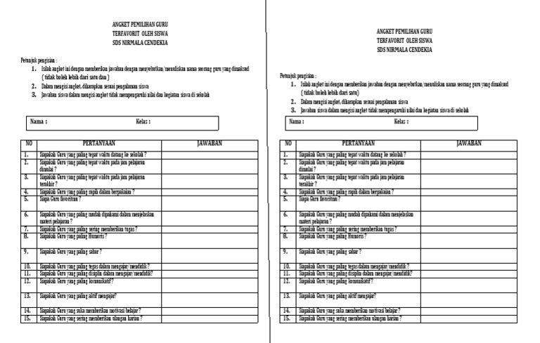 Contoh Angket Penilaian Siswa Terhadap Guru 2 | PDF Contoh Angket Penilaian Siswa Terhadap Guru 2 | PDF