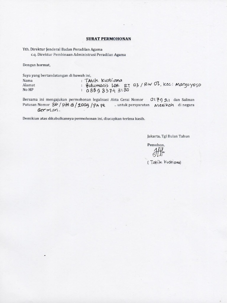 Surat Permohonan Legalisasi MA | PDF