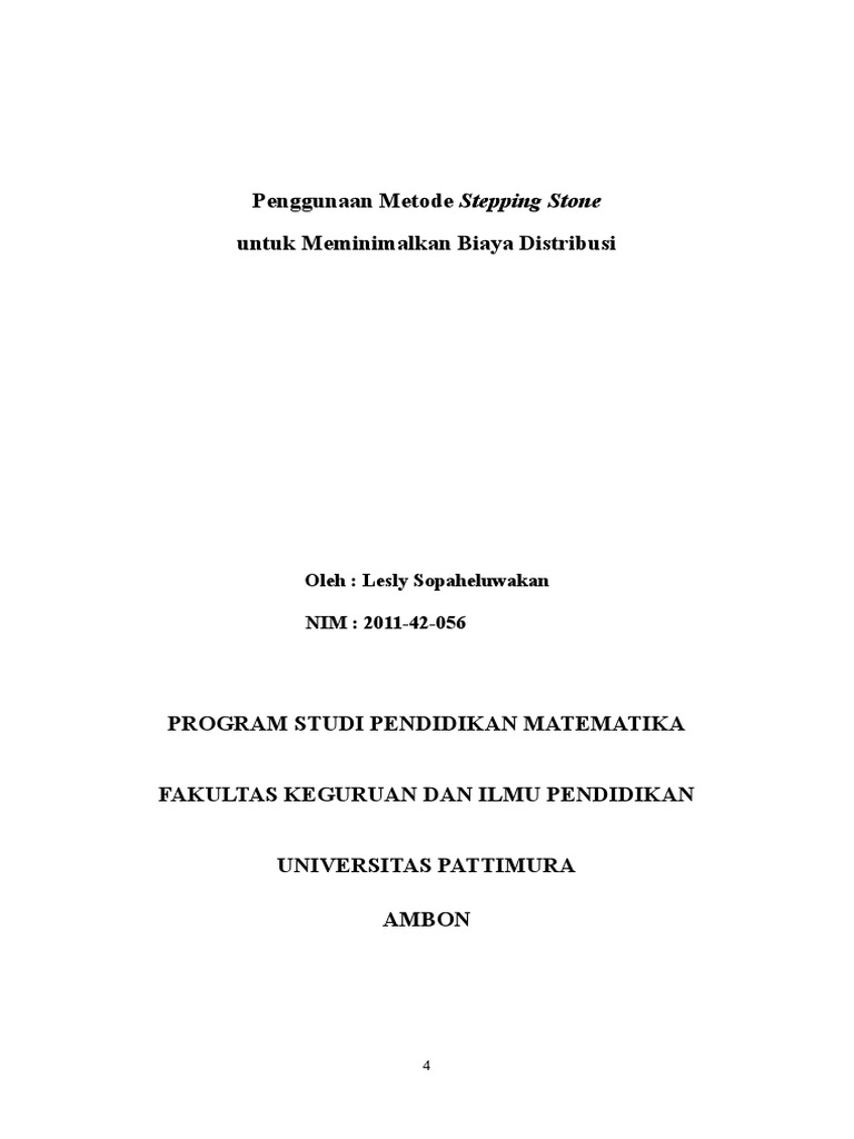 Penggunaan Metode Stepping Stone Untuk Meminimalkan Biaya Distribusi | PDF