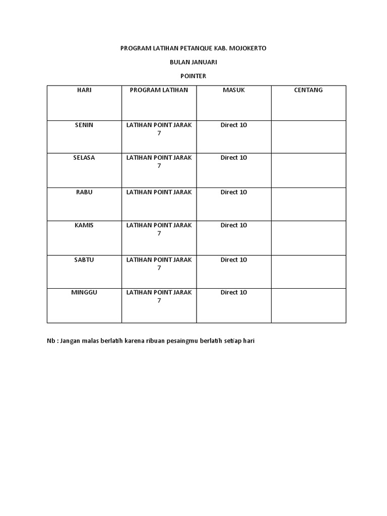 Program Latihan Petanque Januari | PDF | Marksmanship | Projectile Weapons
