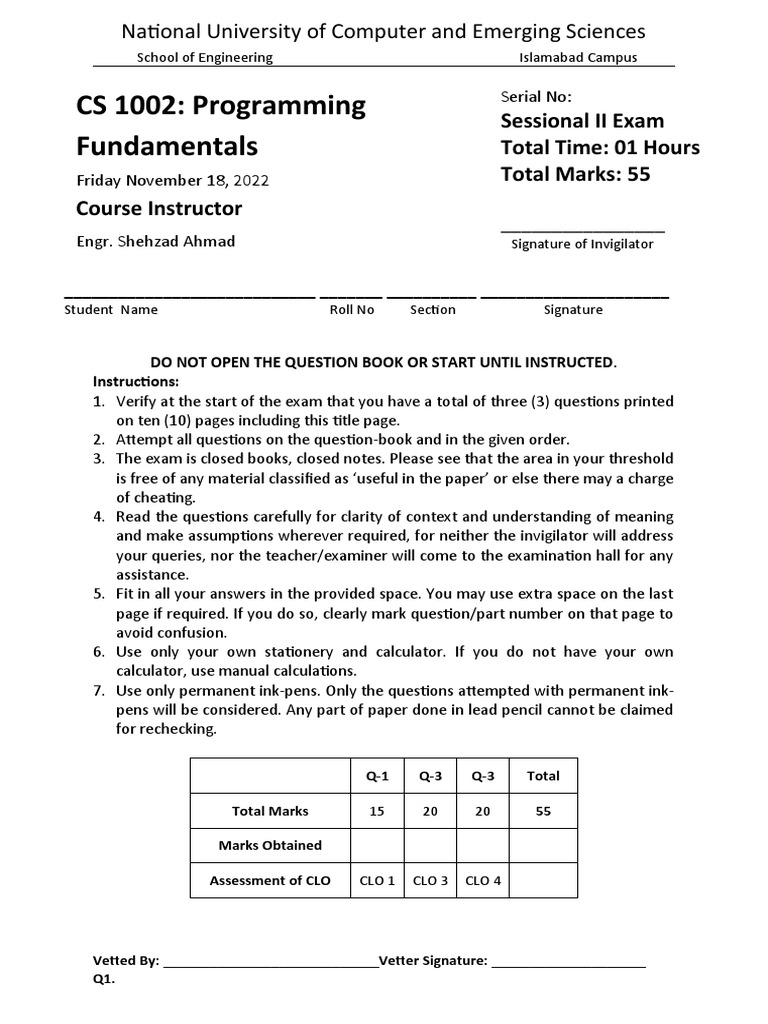 PF Sessional2 Fall 22 | PDF | Integer (Computer Science) | Array Data Structure
