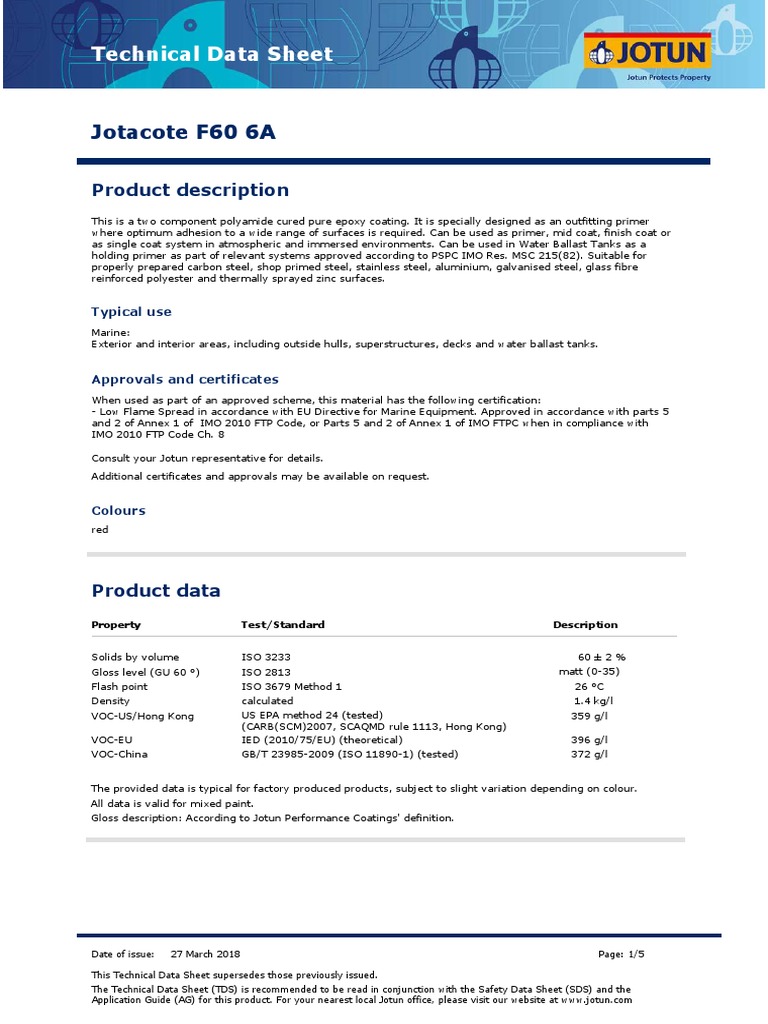 Jotacote-F60-6A.TDS .Eng | PDF | Abrasive | Epoxy