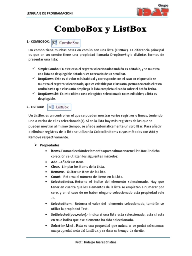 Semana 6 - Uso de Combobox y Listbox | PDF