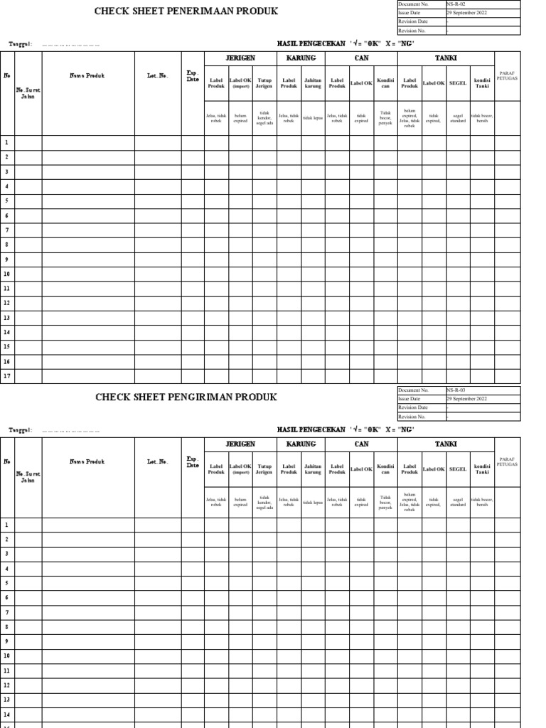 Check Sheet Penerimaan Barang (Revisi) | PDF