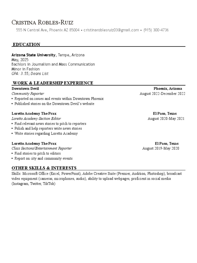 Cristina Robles-Ruiz Resume | PDF | Communication | Mass Media