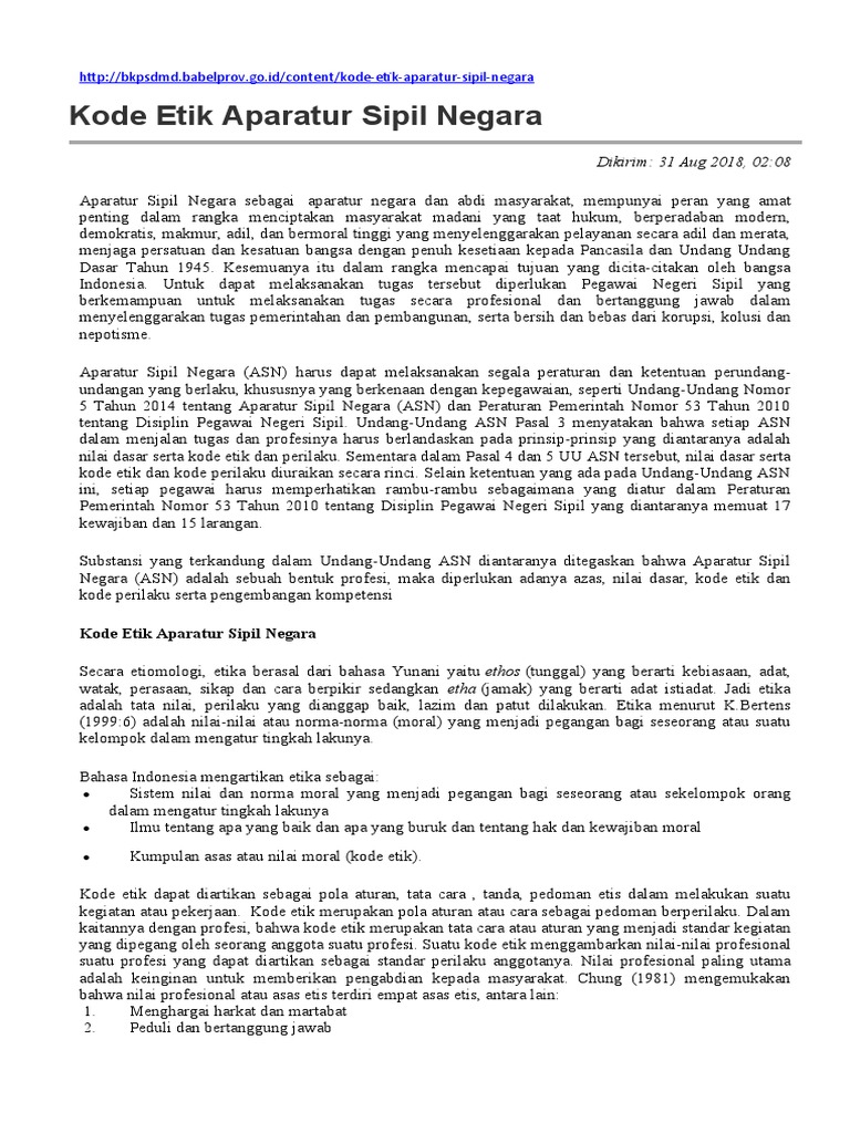 Kode Etik ASN: Prinsip dan Pelanggaran | PDF | Politik | Ilmu Sosial