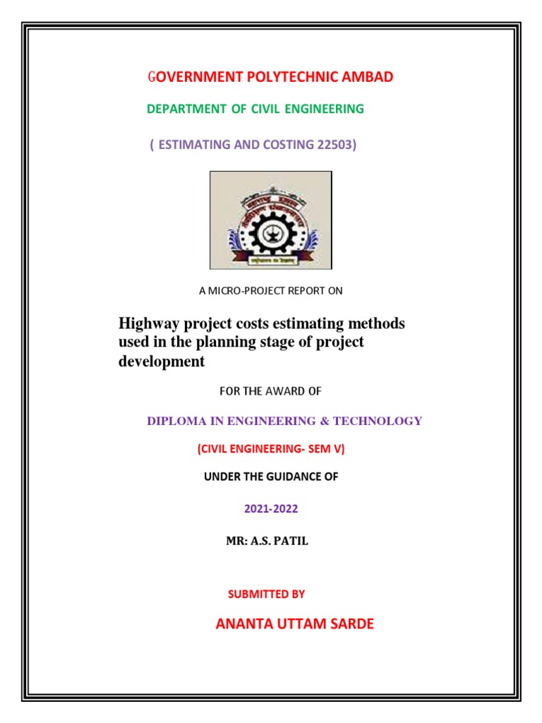 Government Polytechnic Ambad: Highway Project Costs Estimating Methods ...