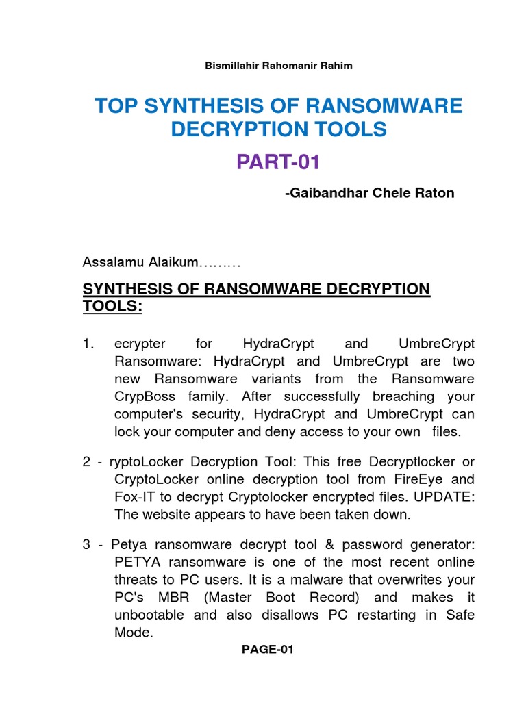 Top Ransomware Decryption Tools-PART-01 | Download Free PDF | Ransomware | Encryption