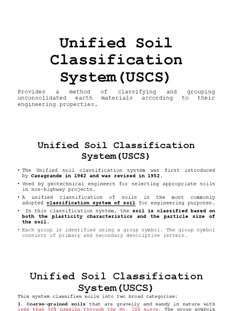 USCS Soil Classification Overview | PDF | Earth Sciences | Soil